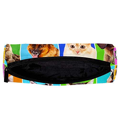 Dogs and Cats Portraits Pencil Bag Pen Case Stationary Case Pencil Pouch Desk Organizer Makeup Cosmetic Bag for School Office
