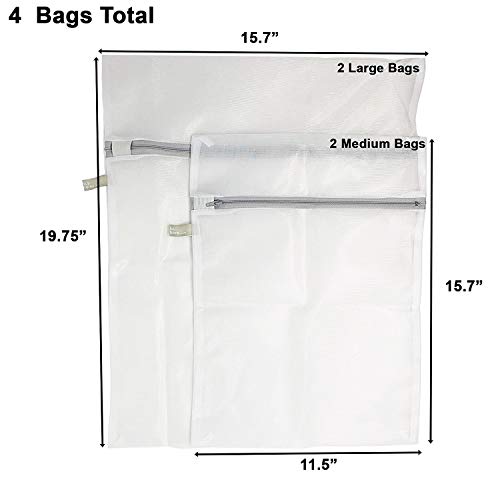 4 Pack - HUJI Micro Mesh Laundry Bags Lingerie Bra Underwear with Secure Zipper Great For Washing Face Masks (2 Medium & 2 Large)