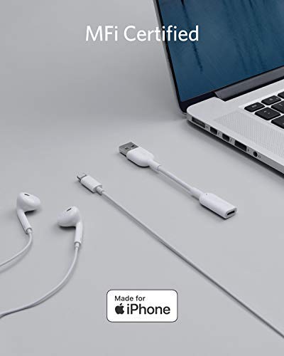 Anker USB-A to Lightning Audio Adapter Cable, MFi Certified Female Lightning Dongle, Supports Volume Control and Mic for Headphones, Earphones, Earbuds, and More.