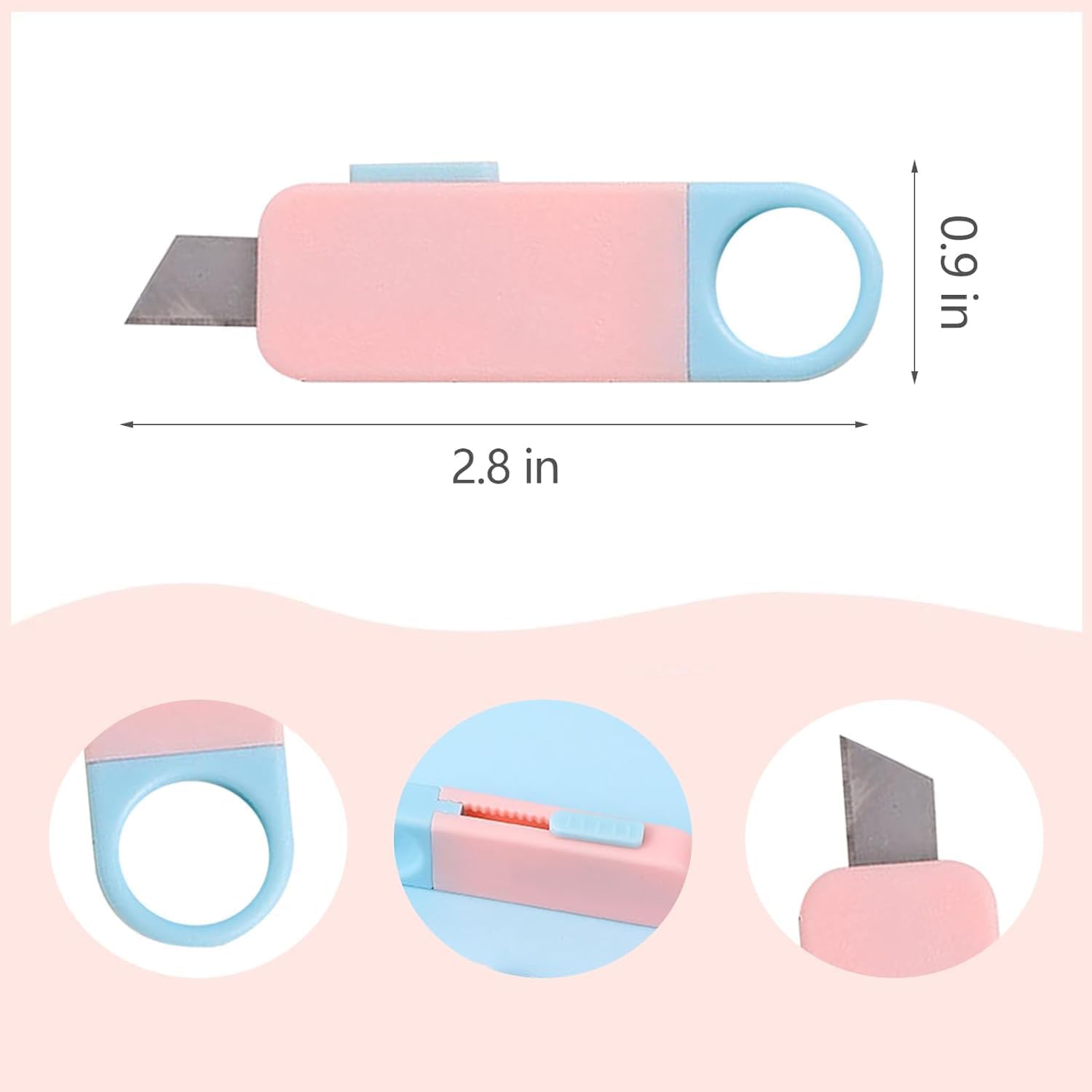 3 Pcs Mini Box Cutter,Retractable Letter Opener ,Utility Knives ,Small Package Box Opener,Envelope Slitter for Box Letter Envelope with Key Chain Hole, Cutting Devices