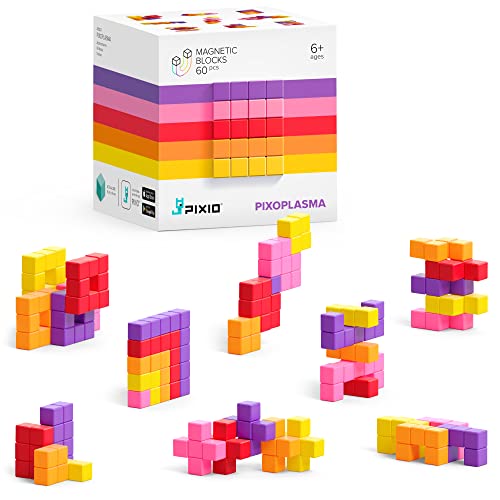 PIXIO Pixoplasma - 60 Magnetic Blocks - Small Magnet Blocks - Magnets for Kids & Adults - Magnet Toys - Magnet Tiles Alternative for Kids 8-12 Years