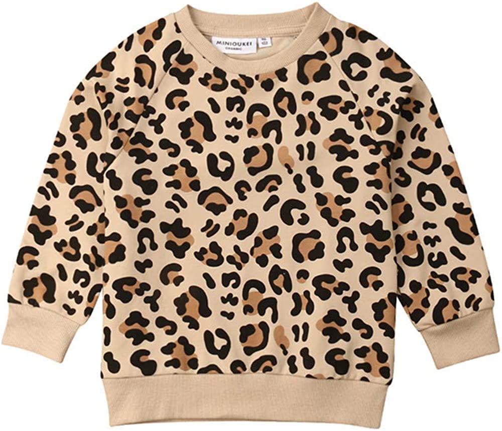 BOEBNOZCV Toddler Baby Girls Boy Leopard Print Sweater Long Sleeve Pullover Tops Blouse Sweatshirt Autumn Clothes (Leopard,5-6T)
