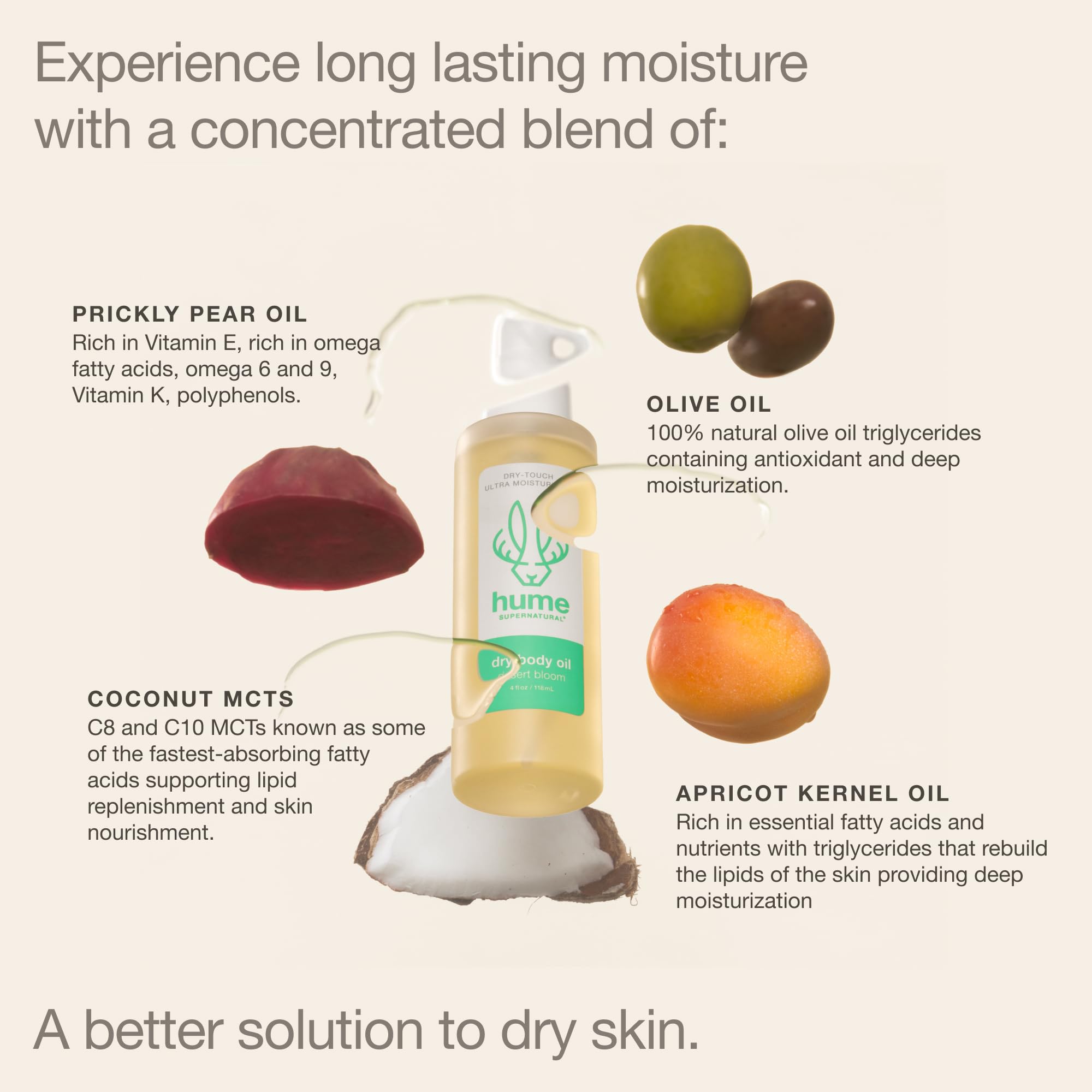 HUME SUPERNATURAL Dry Body Oil Spray - Probiotic Moisturizer for Men & Women, Nourishing Hydration, Desert Bloom, 1-Pack