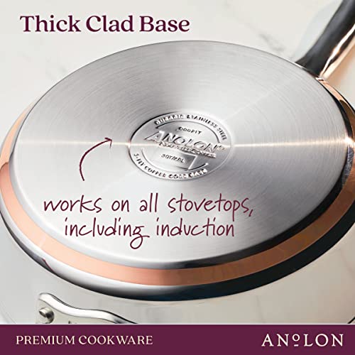 Anolon Nouvelle Stainless Stainless Steel Frying Pan / Fry Pan / Stainless Steel Skillet with Lid - 12 Inch, Silver