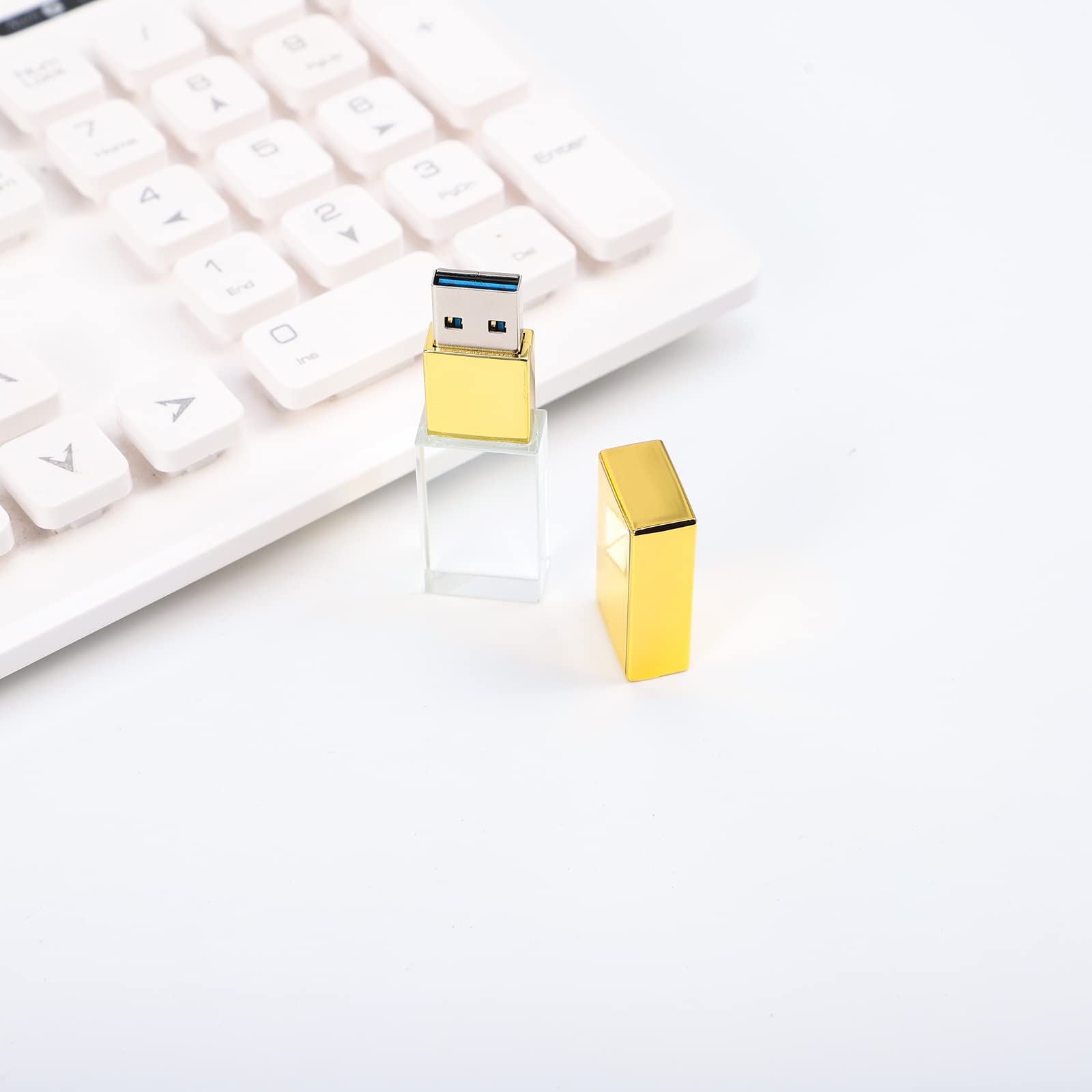 Laak 32GB New Crystal Transparent Rectangle Genuine USB Flash Drive 3.0 Wedding Gift Pendrive (Gold)