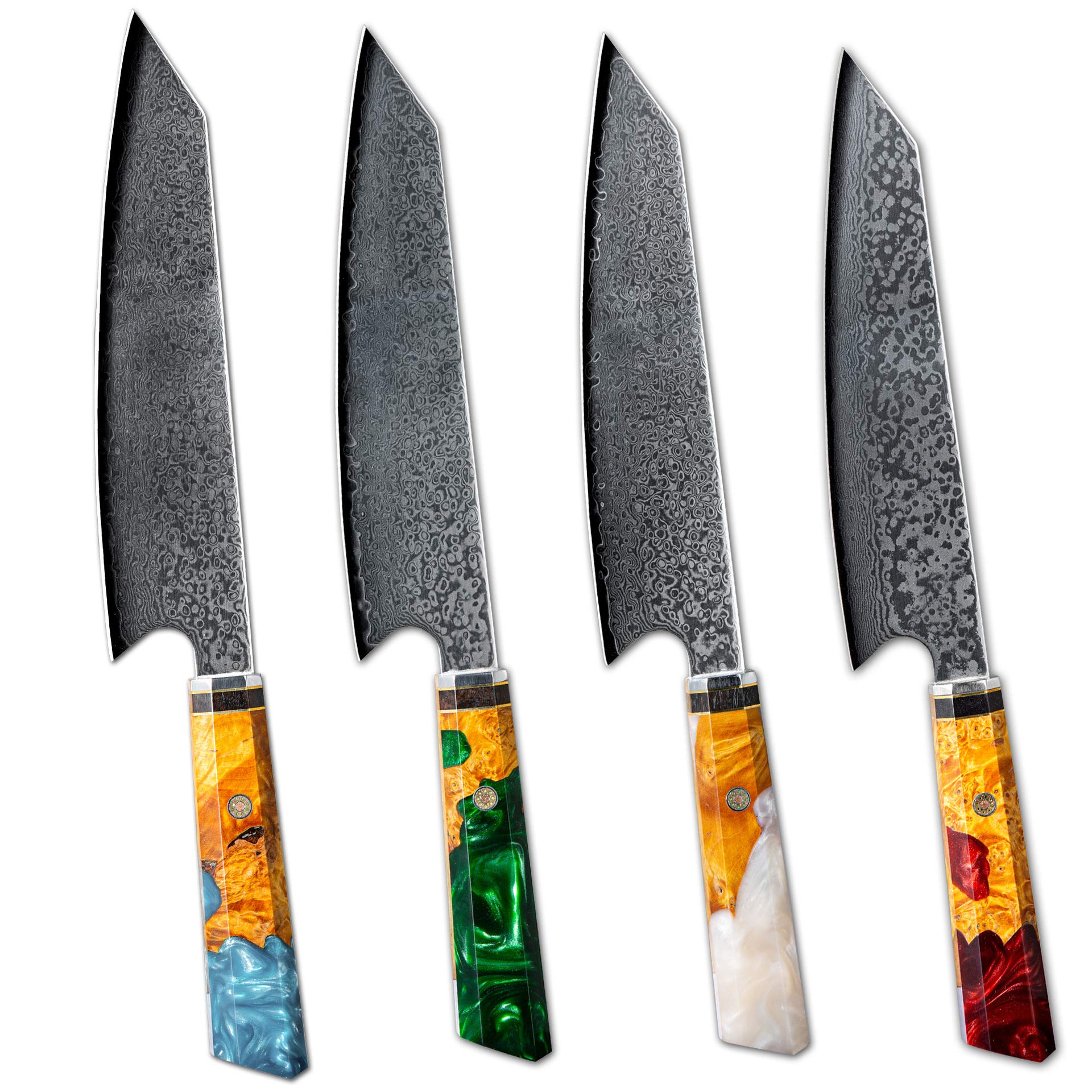 I.B.O Damascus steel kitchen knife 8 inch Japanese chef kitchen knife stabilized wood resin cured wood octagonal handle
