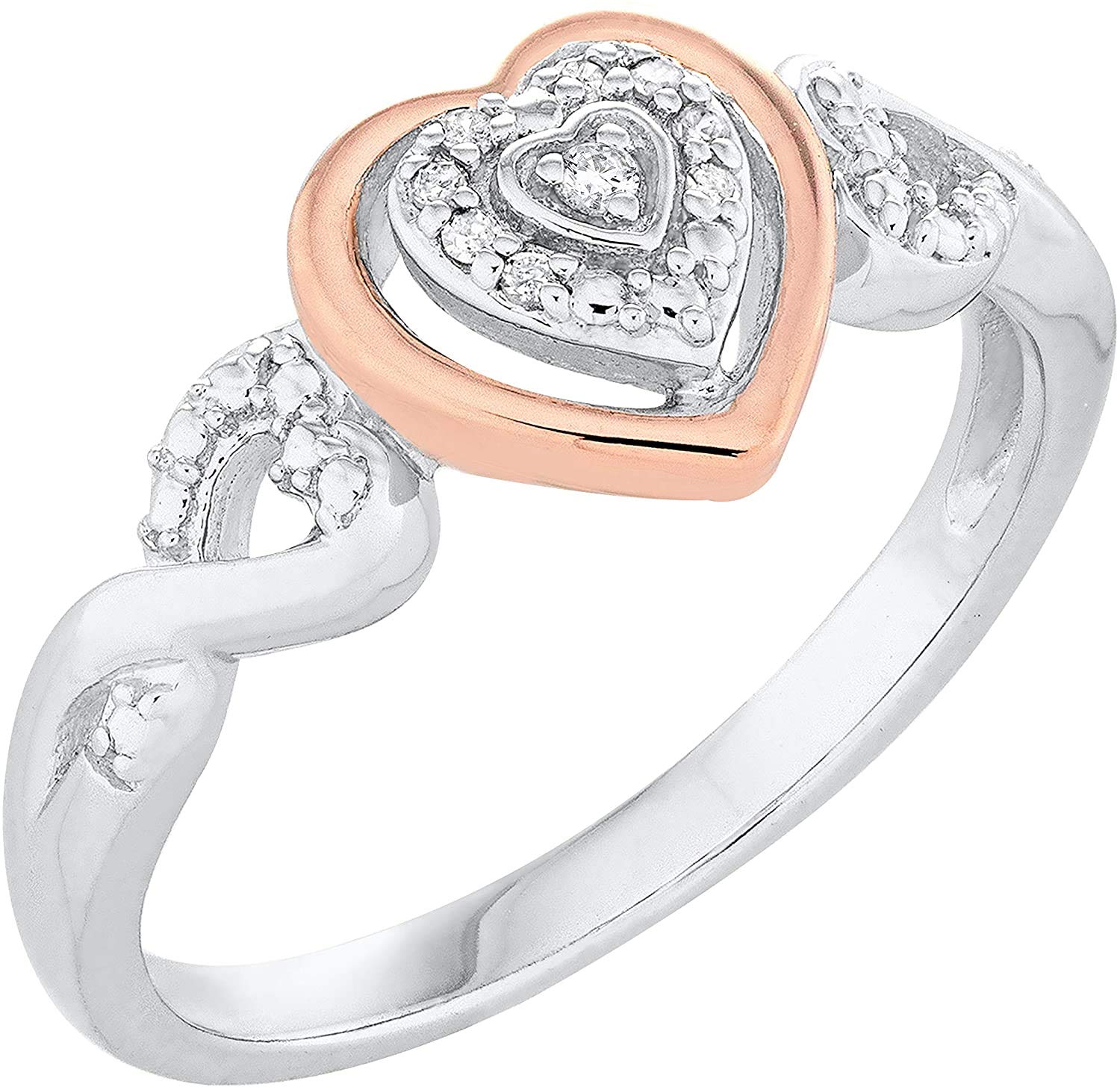 14K Rose Gold Plated .925 Sterling Silver Diamond Accented Three Heart Infinity Promise Ring (I-J Color, I2-I3 Clarity) - Size 5