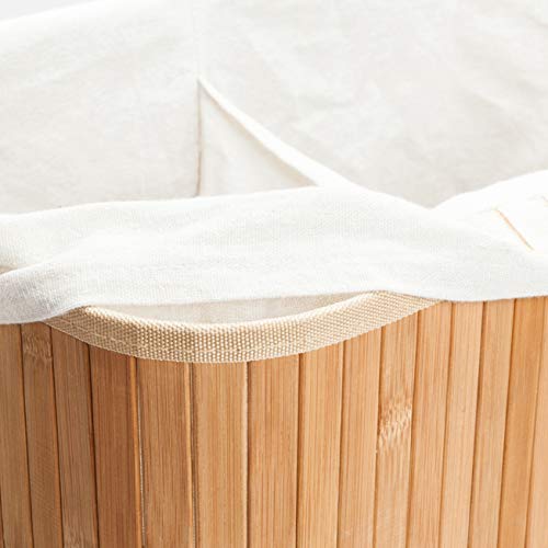 Double-Lattice Bamboo Folding Basket Body with Cover Wood Color Slim Laundry Baskets Dirty Laundry Hamper Basket Home Corner Bin MITPATY
