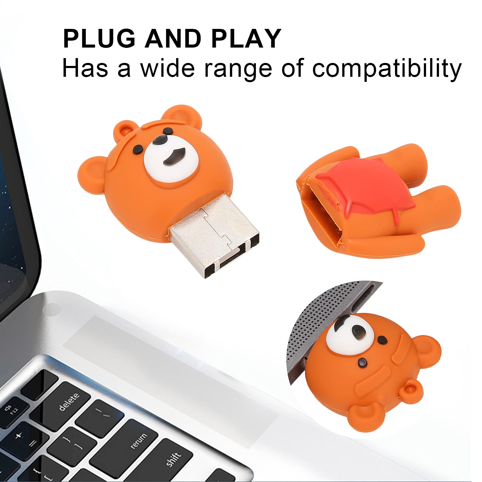 128GB Bear USB Flash Drive, High Speed U Disk Bulk Storage U Disk Cartoon Memory Thumb Stick U Disk Cute 16GB 32GB 64GB 128GB(#1)