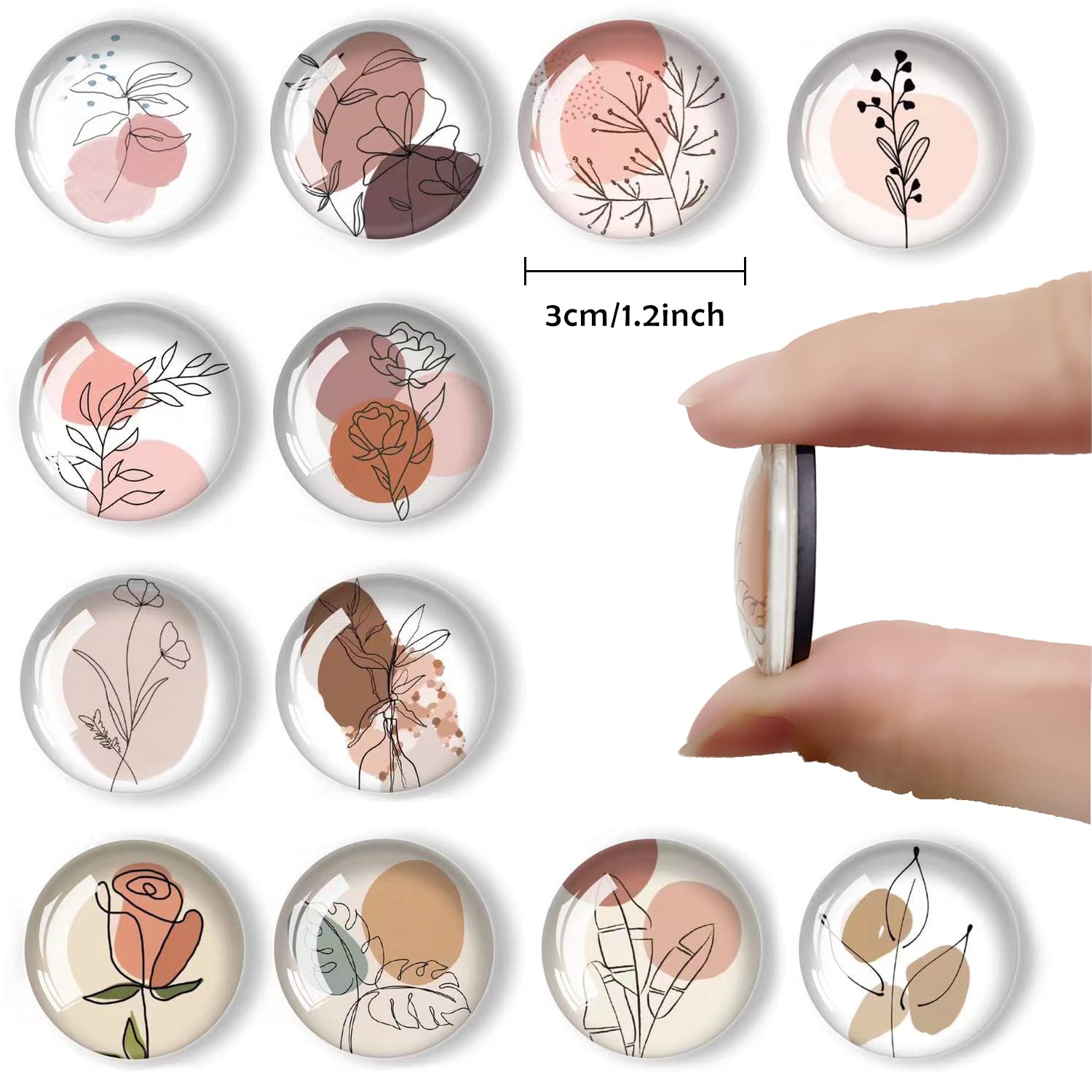 12Pcs Glass Refrigerator Magnets, Strong Magnetic Fridge Magnets, Line Drawing Crystal Fridge Magnets Decorative for Kitchen, School, Office Whiteboard, Cabinet and Dishwasher