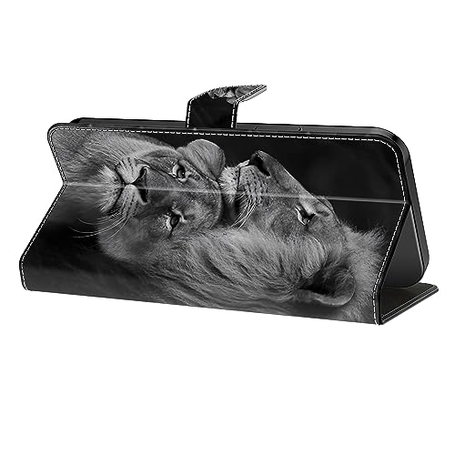 ALILANG for Samsung Galaxy Z Fold 3 5G Wallet Case with Credit Card Holder, Flip Book PU Leather Protective Magnetic Cover for Samsung Z Fold 3 Phone Case-Two Lions