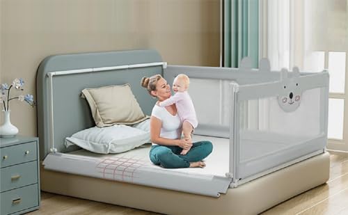 RDHOME 59" Bed Rails for Toddlers Safety Baby Bed Guard, Vertical Lifting Bed Guardrail for Kids, Collapsible Double Lock Bedrail Fits Queen Size Bed (1 Piece)