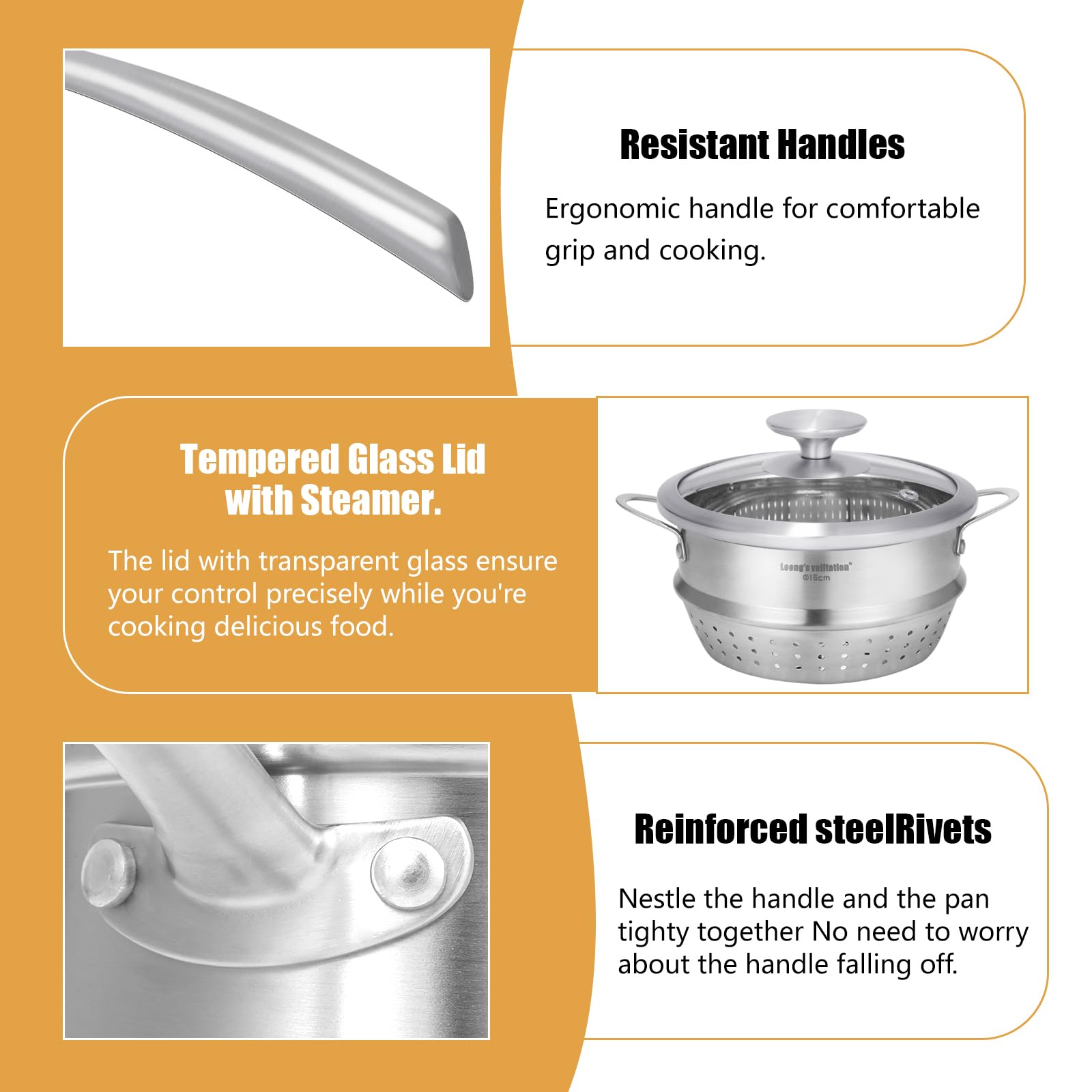 2.3 Quart Stainless Steel Saucepan with Steamer Basket,Tri-ply Construction,Multi-functional Sauce Pan Set with Lid,Small Sauce Pots Cooking for Pasta,Gravies,Noodles,Vegetable
