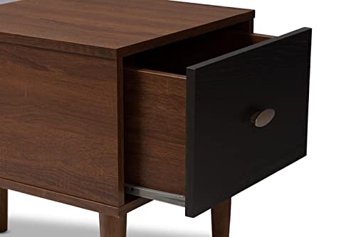Baxton Studio Merrick Bench Shoe Rack Cabinet Brown//Medium Wood/Mid-Century/Fabric Polyester 100%"/Engineered Wood/Faux Wood Veneer/Powder Coated Vinyl (Legs)/Foam