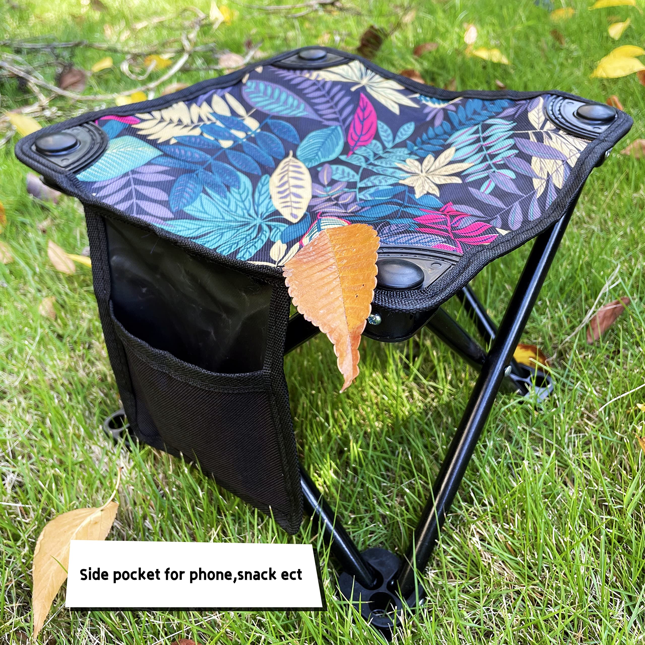 2 Pack 11 Inch Camping Stool Camping Chair with Big Pocket, Bearing 333 lbs, 1 Second Open and Close, Best Small Folding Chair Camping Foot Rest for Outdoor