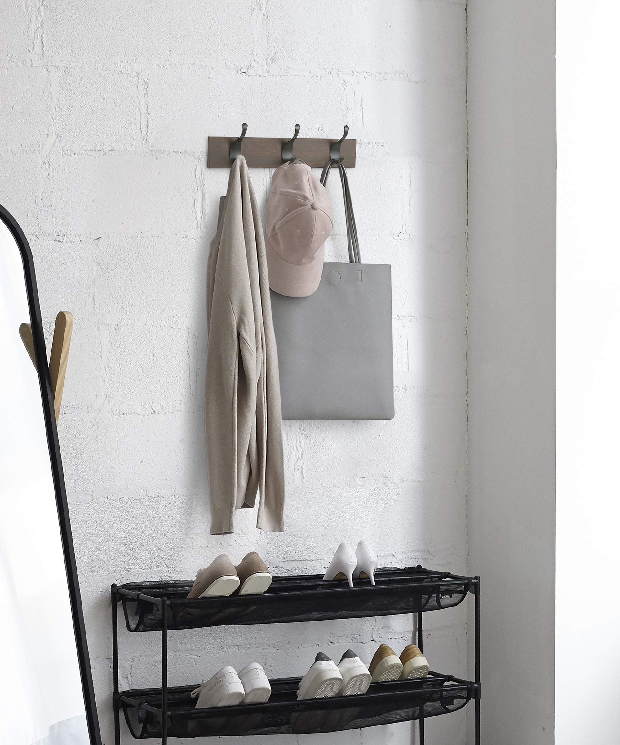 Amazon Basics Rectangular Wall Mounted Modern Coat Rack, 3 Hooks, Walnut