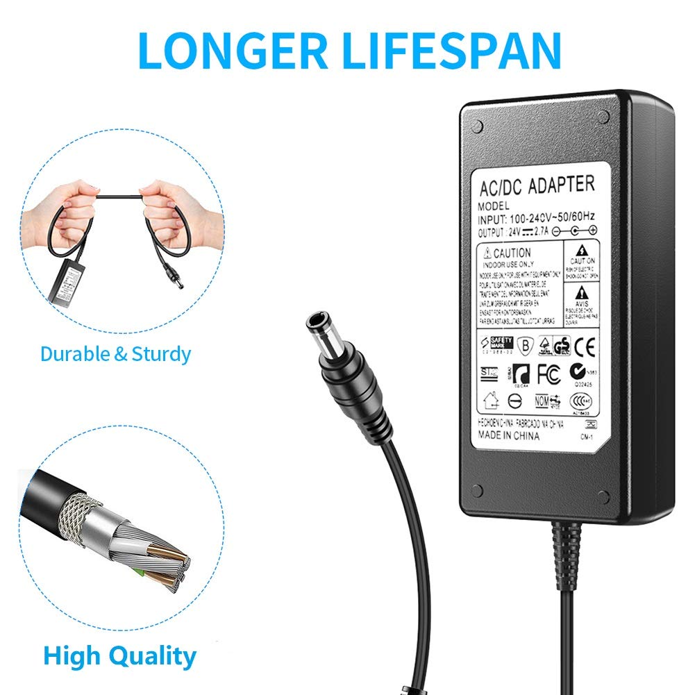 Punasi 24V 2.7A Power Supply Cord Adapter for Silhouette Cameo 1 2 3 4 SD Portrait Studio Machine, AC/DC Adapter Replacement for Electronic Cutting Tool Charger, Extra Long 59 in Cord