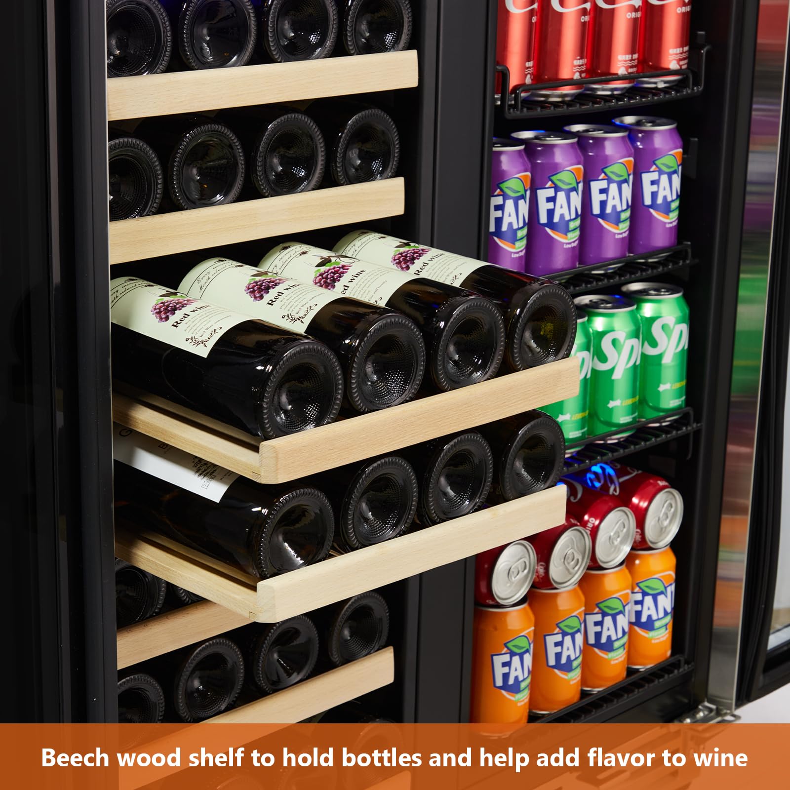 30 inch Wine and Beverage Refrigerator, 33 Bottles & 96 Cans Wine Cooler Refrigerator, Dual Zone Wine Cooler with Glass Door and Lock, Built in or Freestanding Under Counter Wine Fridge