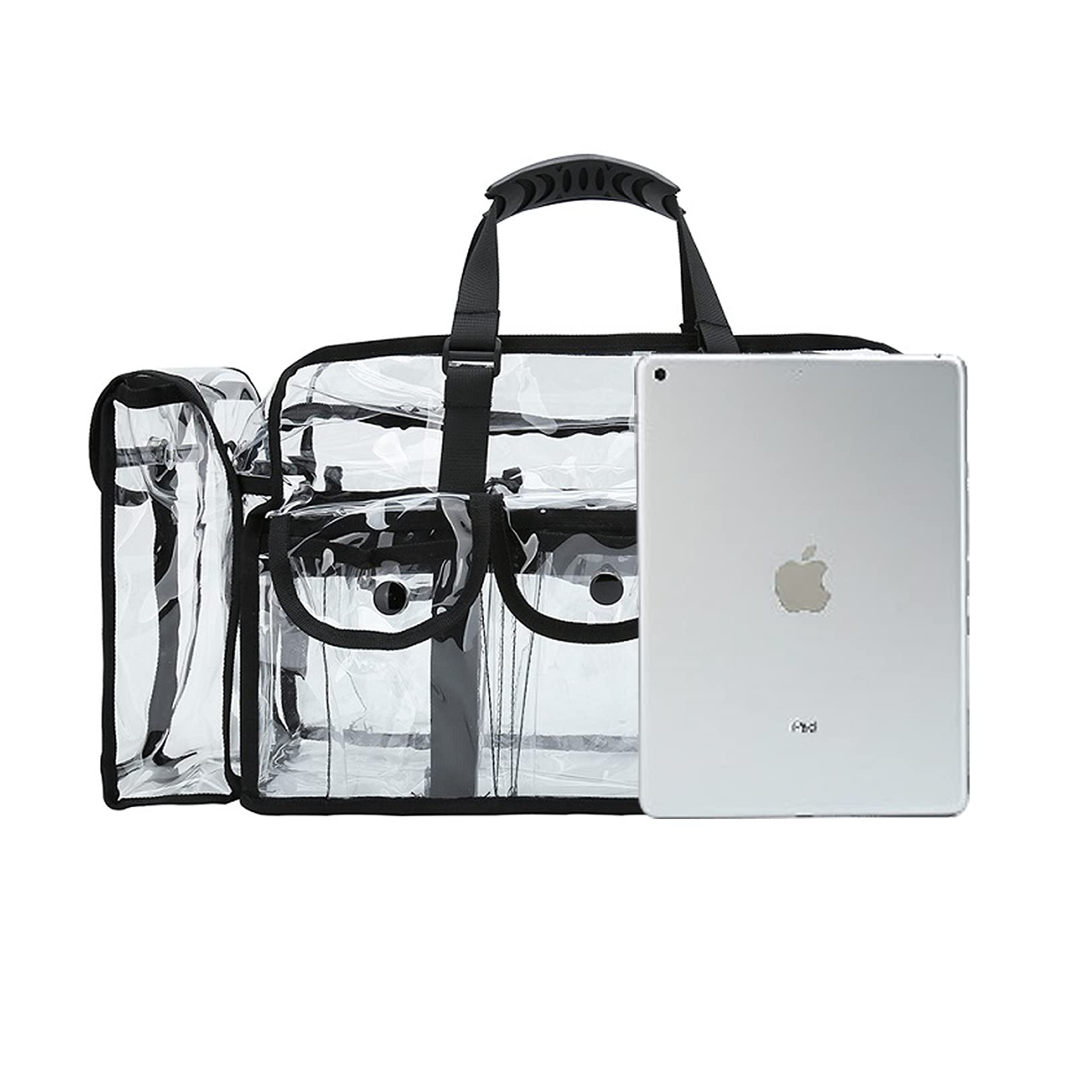 Enkrio Clear Cosmetics Bag Transparent Travel Makeup Bag with 4 External Pockets and Shoulder Strap Zippered Toiletry Carry Pouch Beach Bag