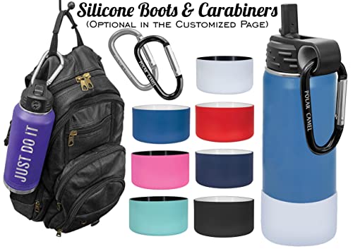 Polar Camel Personalized Water Bottles 32oz with Flip-Top Lid and Straw, Customized Vacuum Insulated Flask, Stainless Steel Sports Double Wall Thermos, Your Logo Name and Text Engraved in USA(Coral)