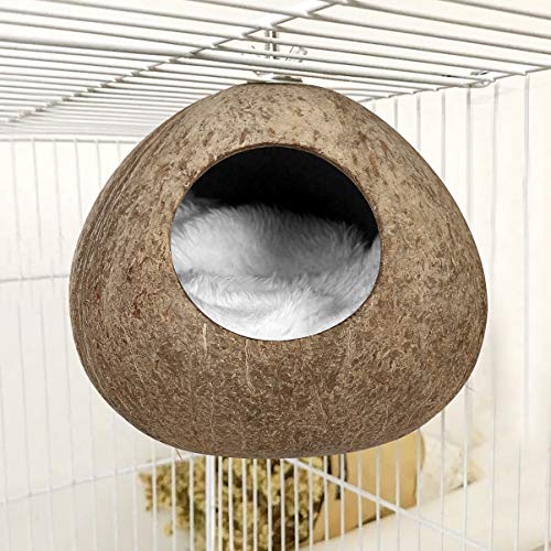 POPETPOP Nest for Birds Winter Warm Bird Nest House Natural Coconut Shell Simulation Birdhouse Grass Bird Hut Parakeet Nesting Box (No Blanket