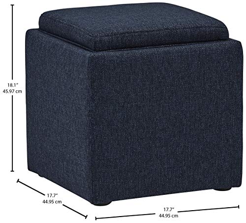 Amazon Brand – Rivet Ross Modern Tweed Lift-Top Storage Ottoman Pouf, 17.7"W, Denim