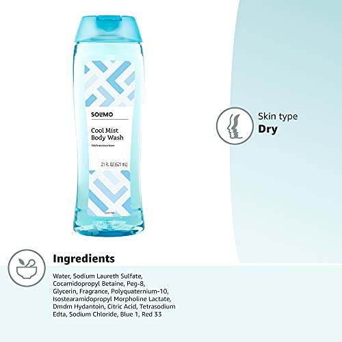 Amazon Brand - Solimo Body Wash, Cool Mist Scent, 21 fl oz (Pack of 4)