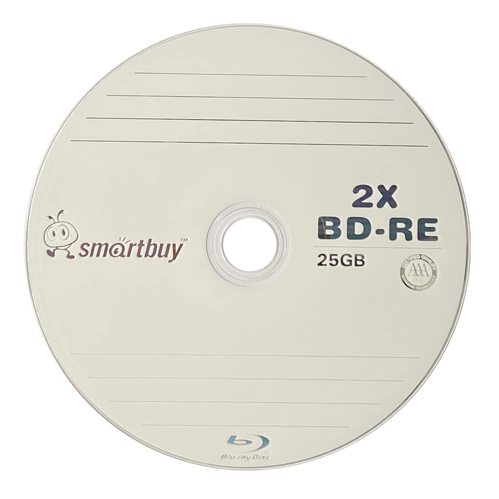 50 Pack Smartbuy 2X 25GB Blue Blu-ray BD-RE Rewritable Branded Logo Blank Bluray Disc