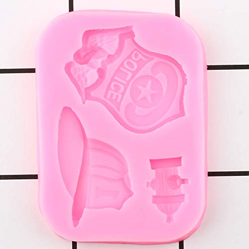 1pc Fireman Police Badge Hat Silicone Mold for DIY Gum Paste Crystal Handmad Soap Mould Candy Fondant Mold Ice Cube Pudding Jelly Shots Chocolate Cupcake Cake Topper Decoration Desserts