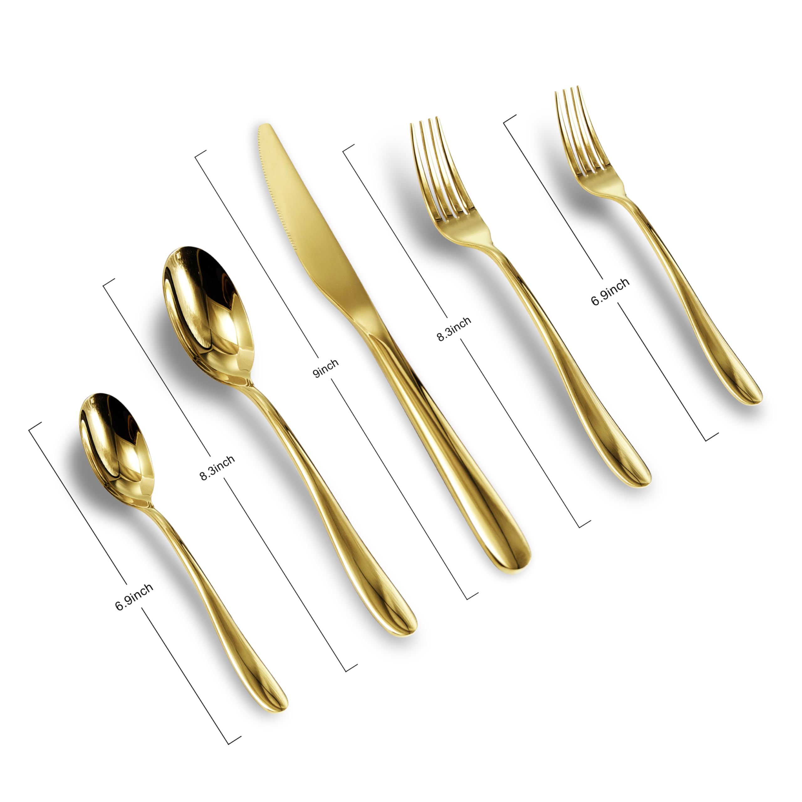 20-Piece Gold Silverware set with Dinner knvies,Gold Flatware Set for 4,Food-Grade Stainless Steel Tableware Cutlery Set,Mirror Polished & Dishwasher Safe