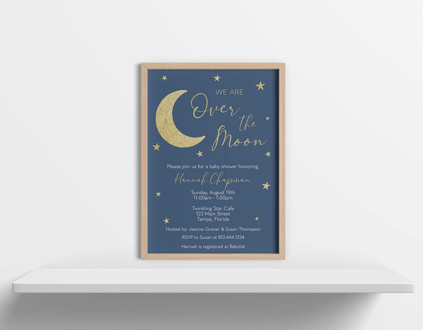 Over The Moon Baby Shower Invitations For Boy Customizable Twinkle Stars Invites (12 Count)
