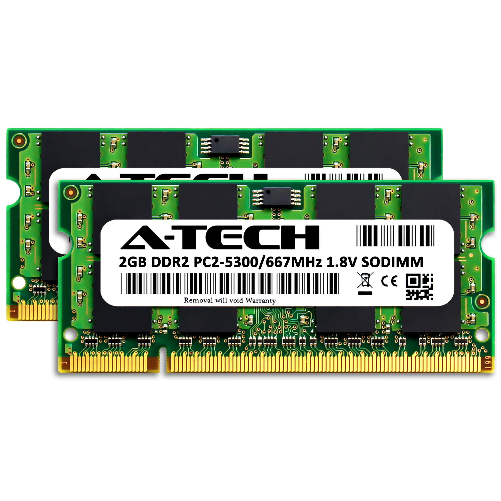 A-Tech 4GB (2x2GB) DDR2 667MHz SODIMM PC2-5300 1.8V CL5 200-Pin Non-ECC Unbuffered Laptop RAM Memory Upgrade Kit