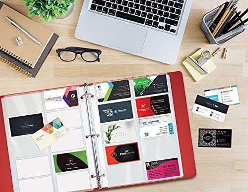 50/Box Clear Heavyweight Business Card Sleeve Pages, Refill Pages, 10 Pockets Per Sheet, 3 Ring Business Card Binder Sheets, by Better Office Products, 50 Count