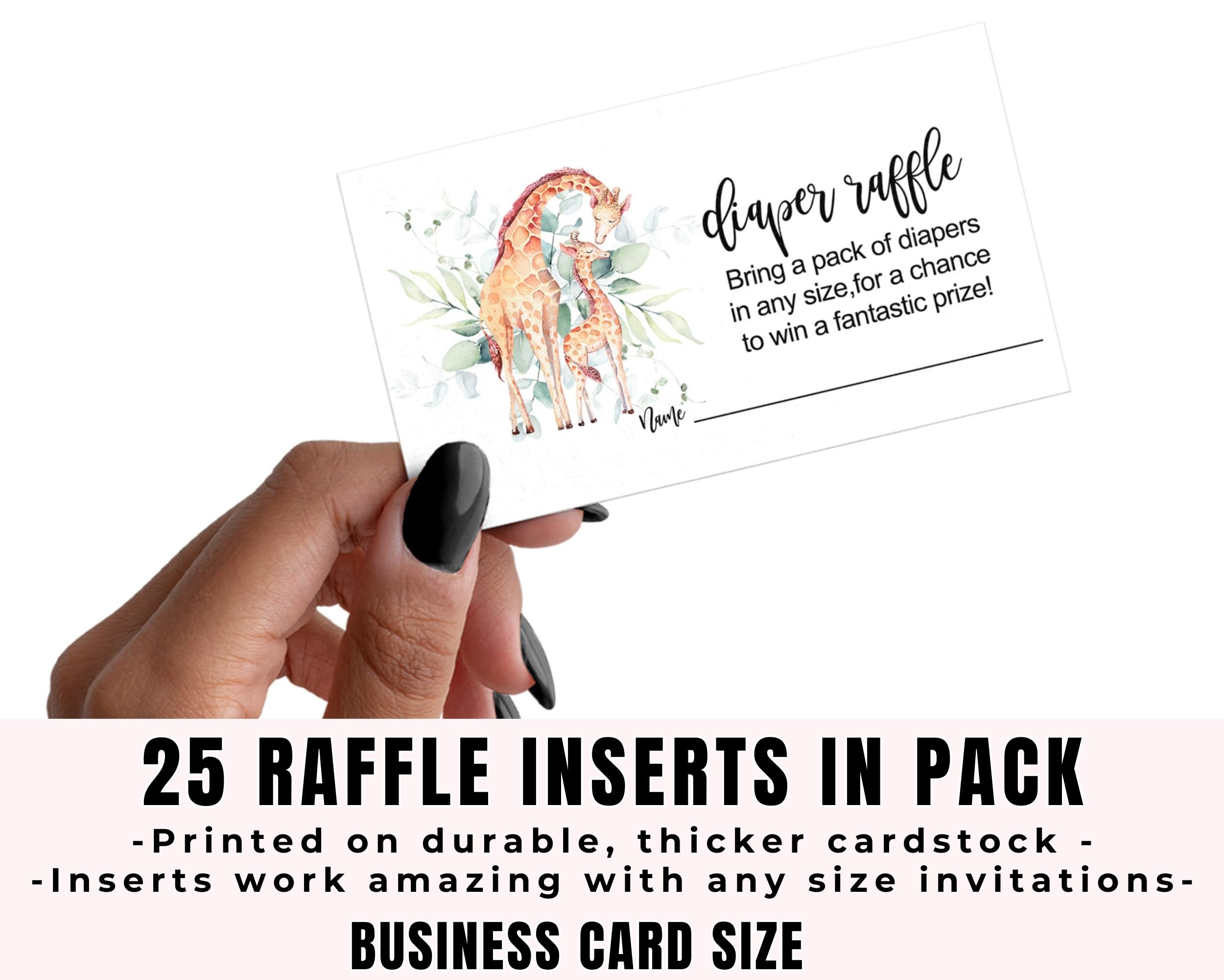 Giraffe Diaper Raffle Tickets 25 Pack, Baby Shower Prize Games Gender Neutral - Greenery Theme Jungle Printed Card Set