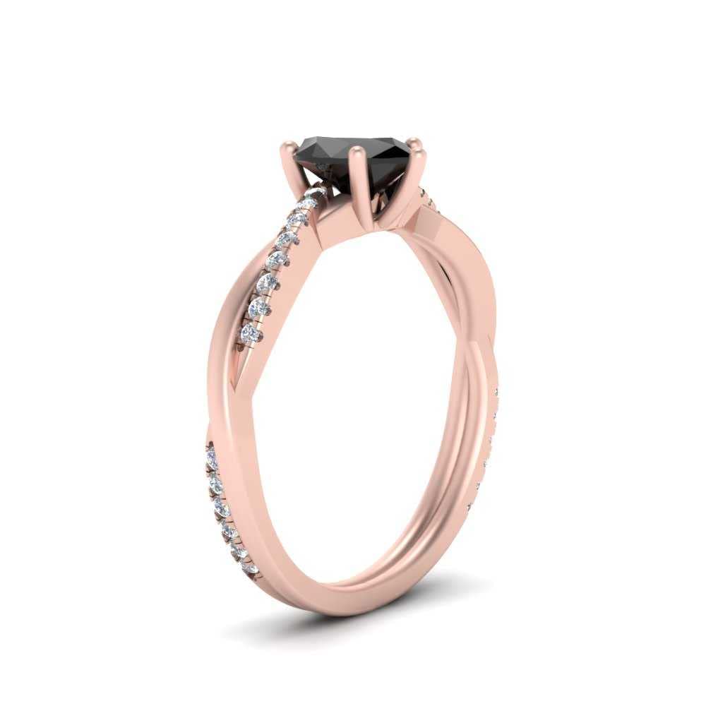 2.5 Ct Heart Cut Onyx Black Diamond Solitaire Twisted Band Promise Ring in 925 Sterling Silver Rose Gold Finish (Rose Gold, 6)