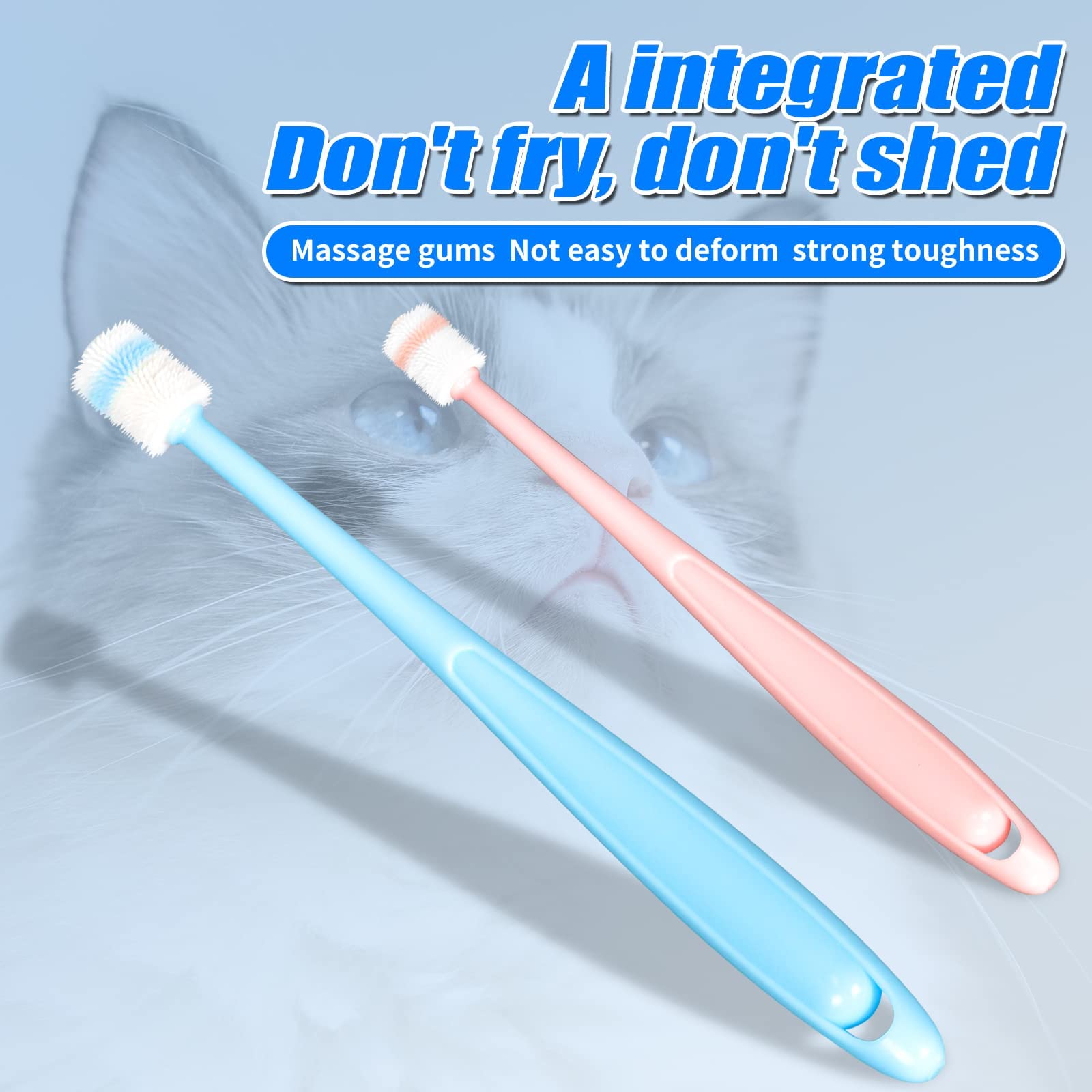 4 pcs Small dog & Cat Toothbrush 360 Degree Soft Silicone, Cat Dental Care, Pet Toothbrush, Oral Hygiene, Easy to Handle, Deep Clean, Independent Packaging, light sky blue & light pink (4 pack)