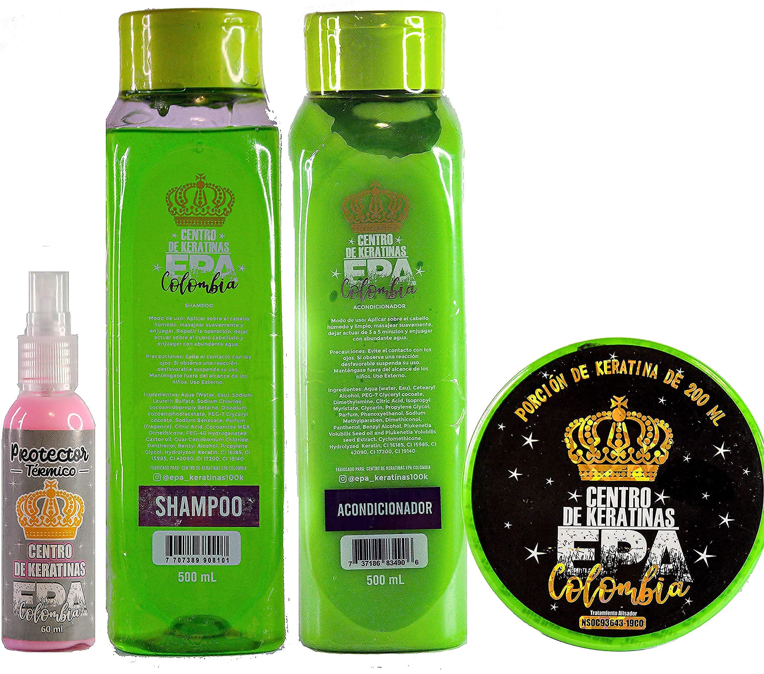EPA COLOMBIA Keratin Minicombo Set - Shampoo, Conditioner, Brush, 200ML Treatment, Thermal Protector Spray for All Hair Types