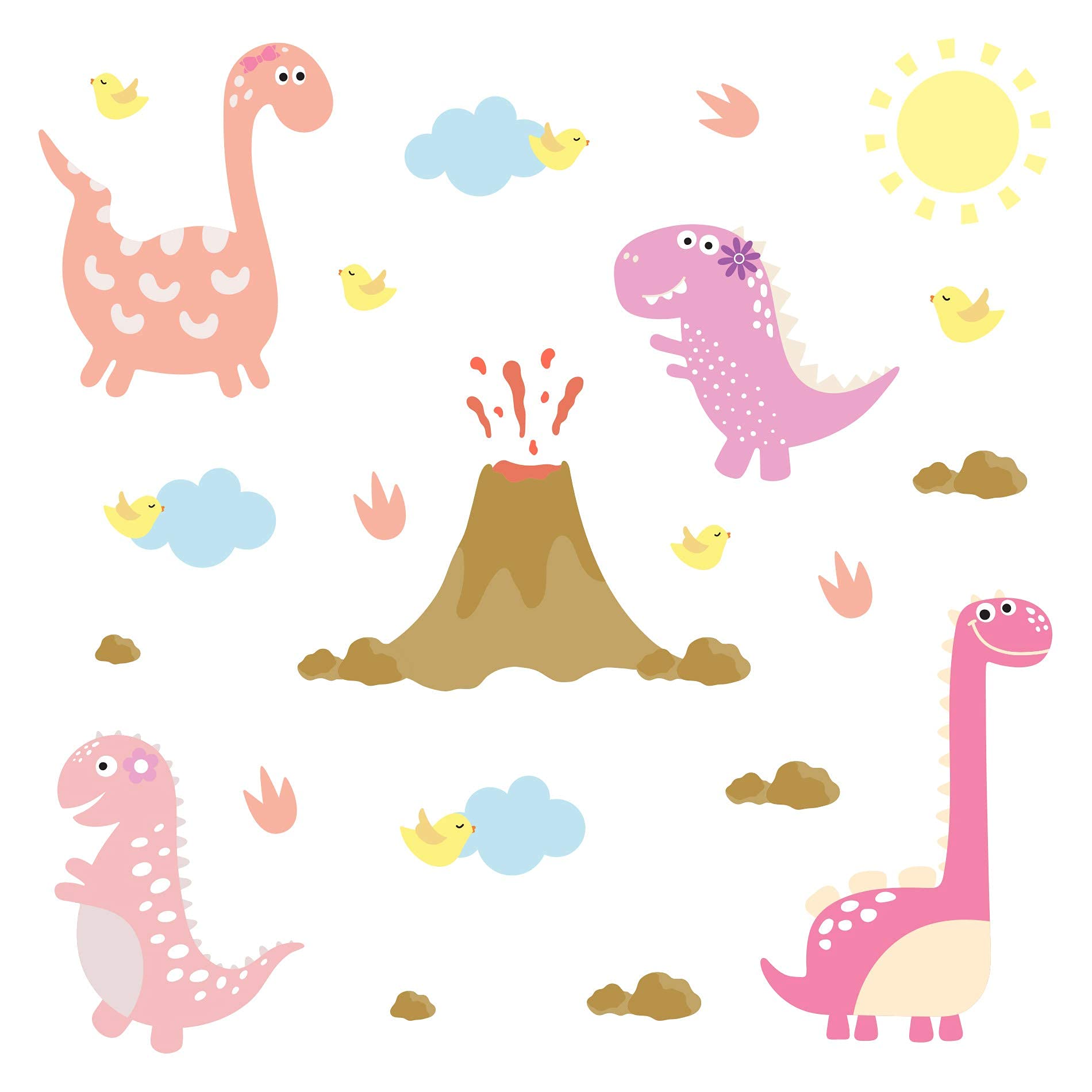 Dinosaurs Wall Decals for Girls Bedroom 27pcs - Rooms and Stickers