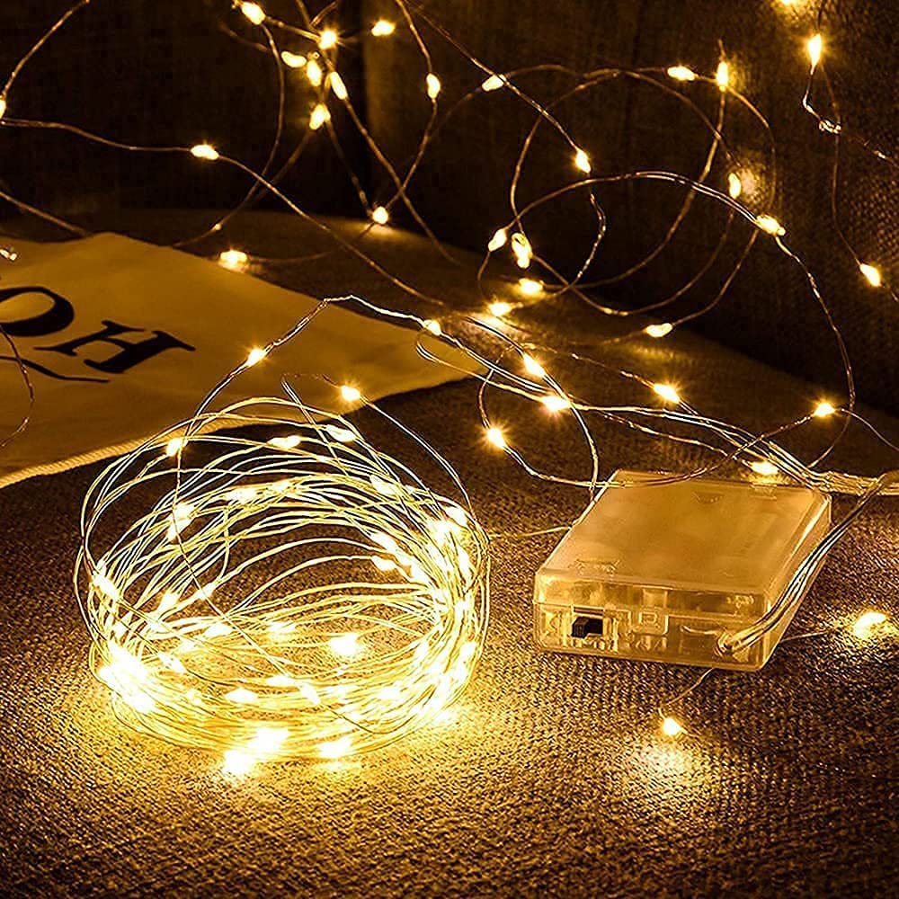 16Ft. Battery Operated Fairy Delicate Wire String Party Lights with on/Off Switch, Cold White