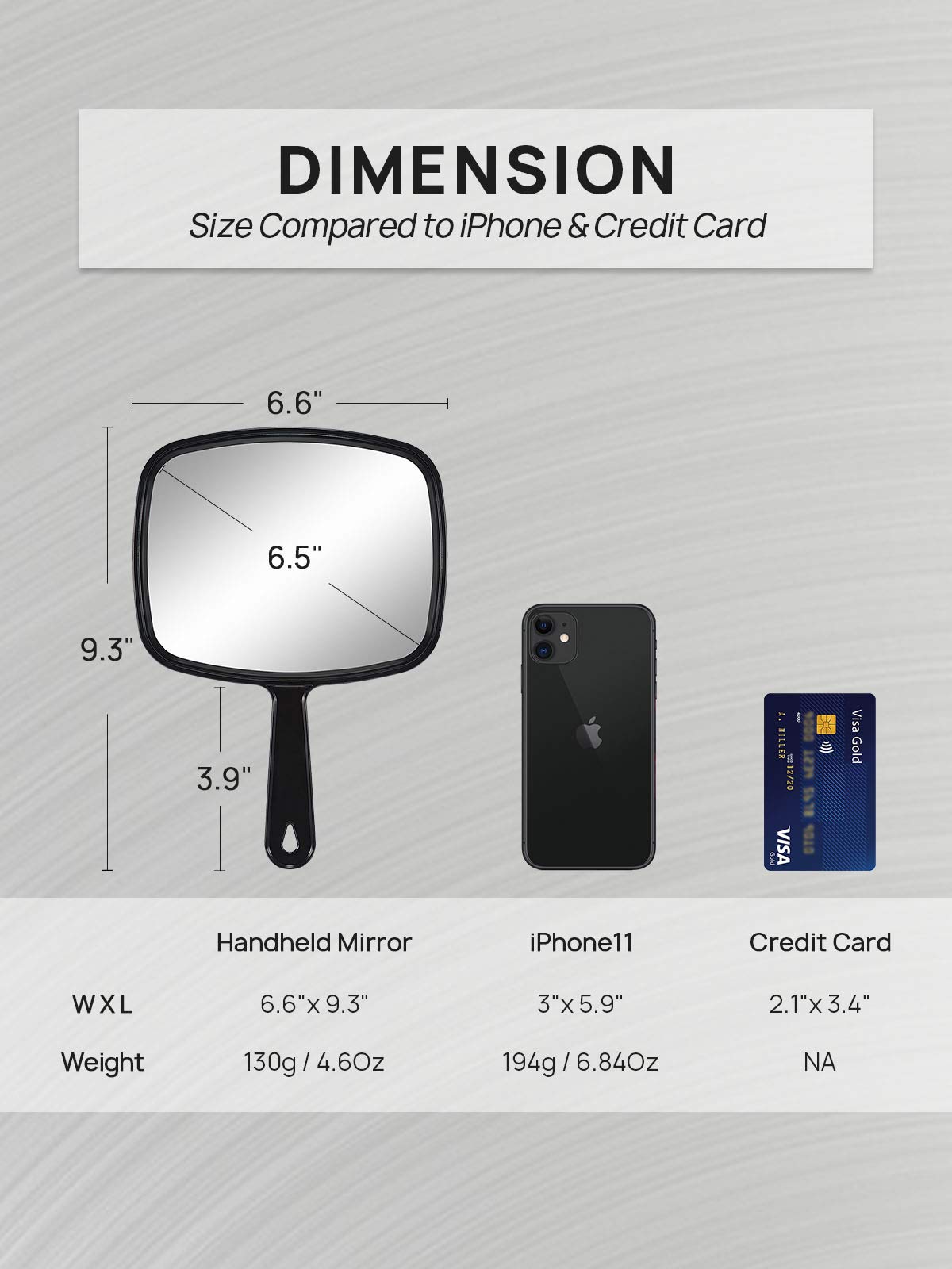 OMIRO Hand Mirror, All Black Handheld Mirror with Handle, 6.6" W x 9.3" L