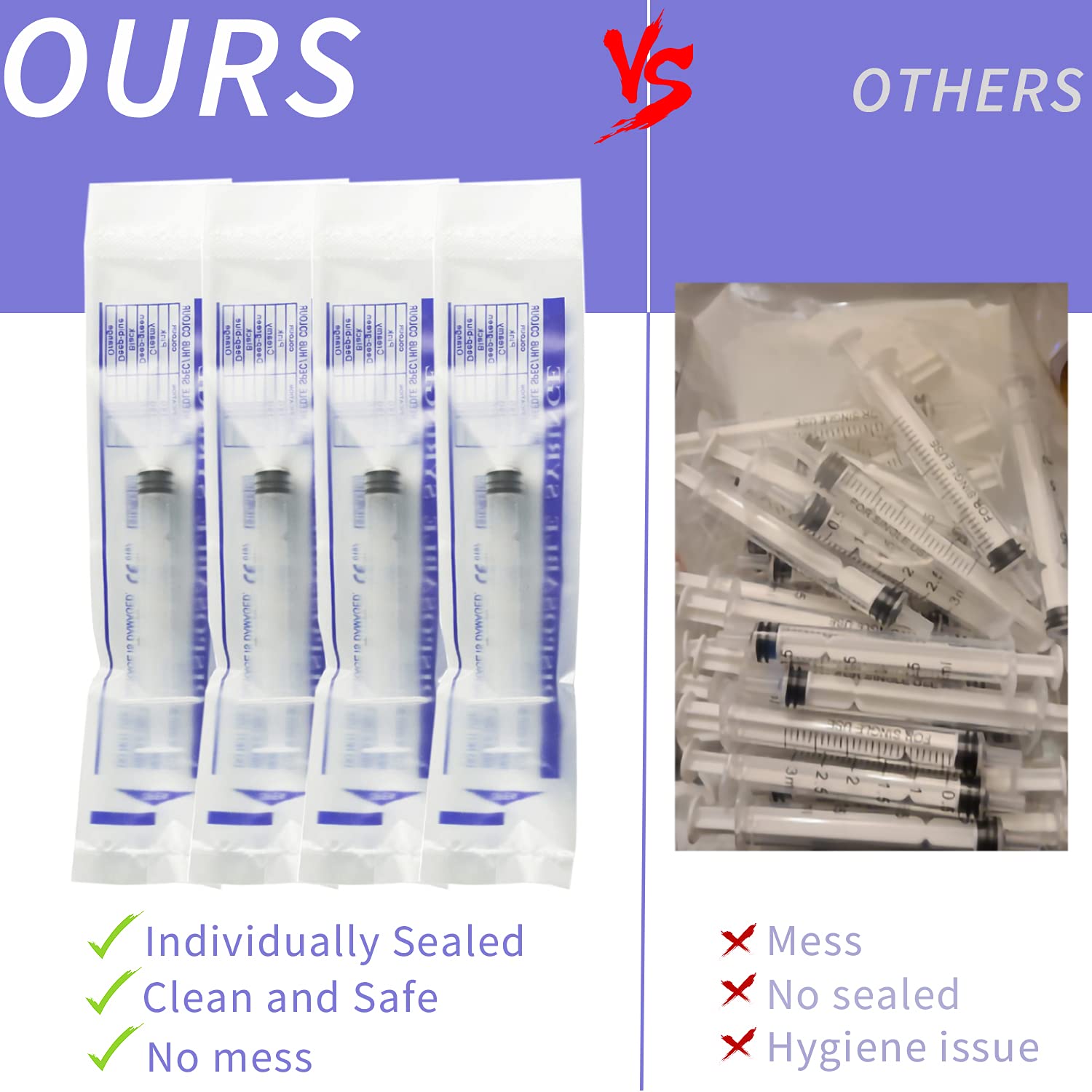 50 Pack 20mL/cc Plastic Luer Lock Syringes Without Needle, Individually Sterile Wrapped, with Tip Cap, for Liquid,Scientific Labs, Measuring, Dispensing