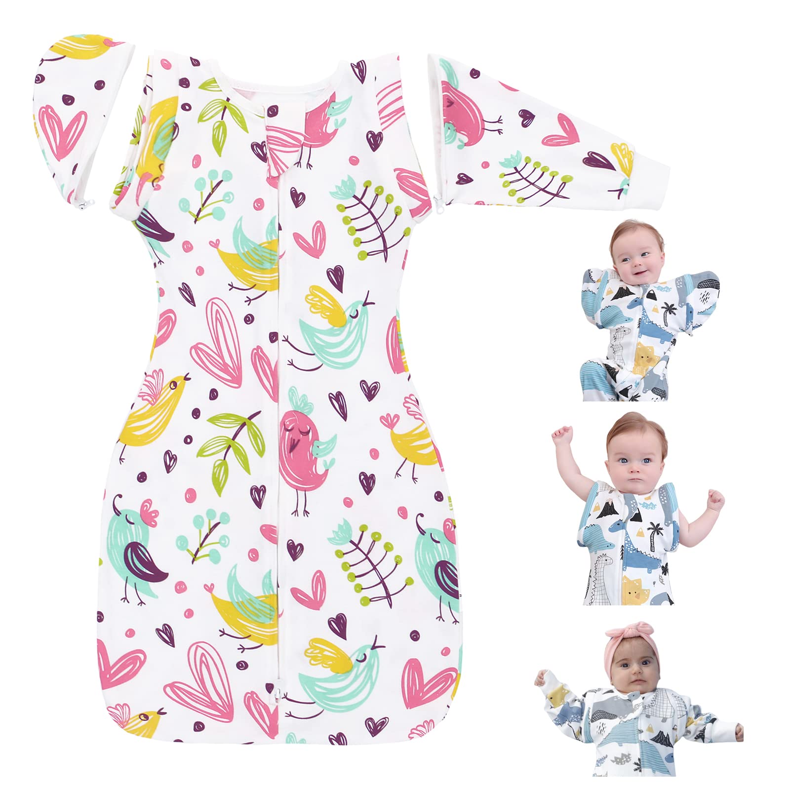 Nearkoi Baby Transition Swaddle Sack,Baby Sleeping Bag with Arms Up,Pure Cotton,Baby Sleep Sack for Appease The Baby,Pink,17-22lbs
