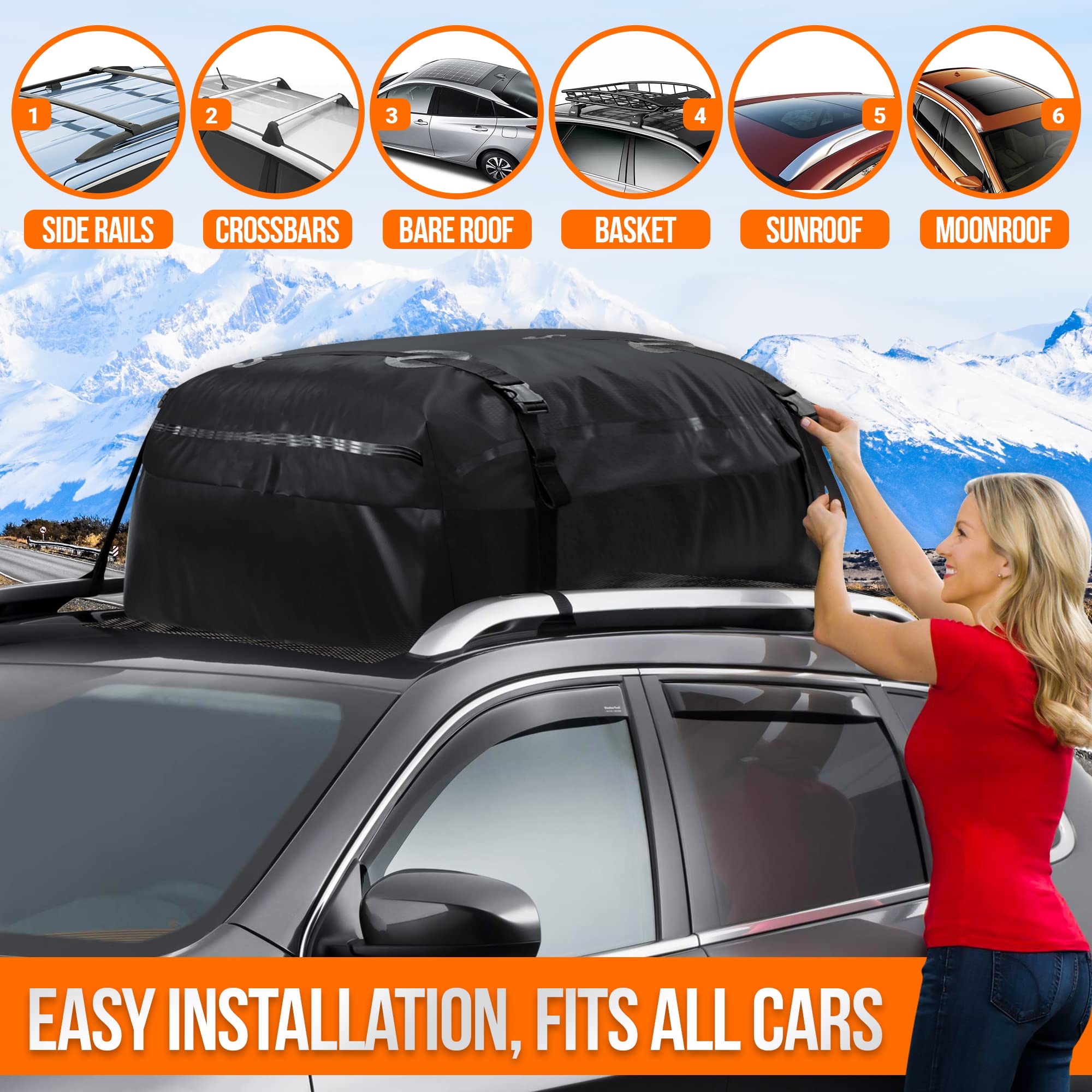17 Cubic Waterproof RoofBag Car Rooftop Cargo with Strong Straps + Storage Bag + 3 Duffle Bags