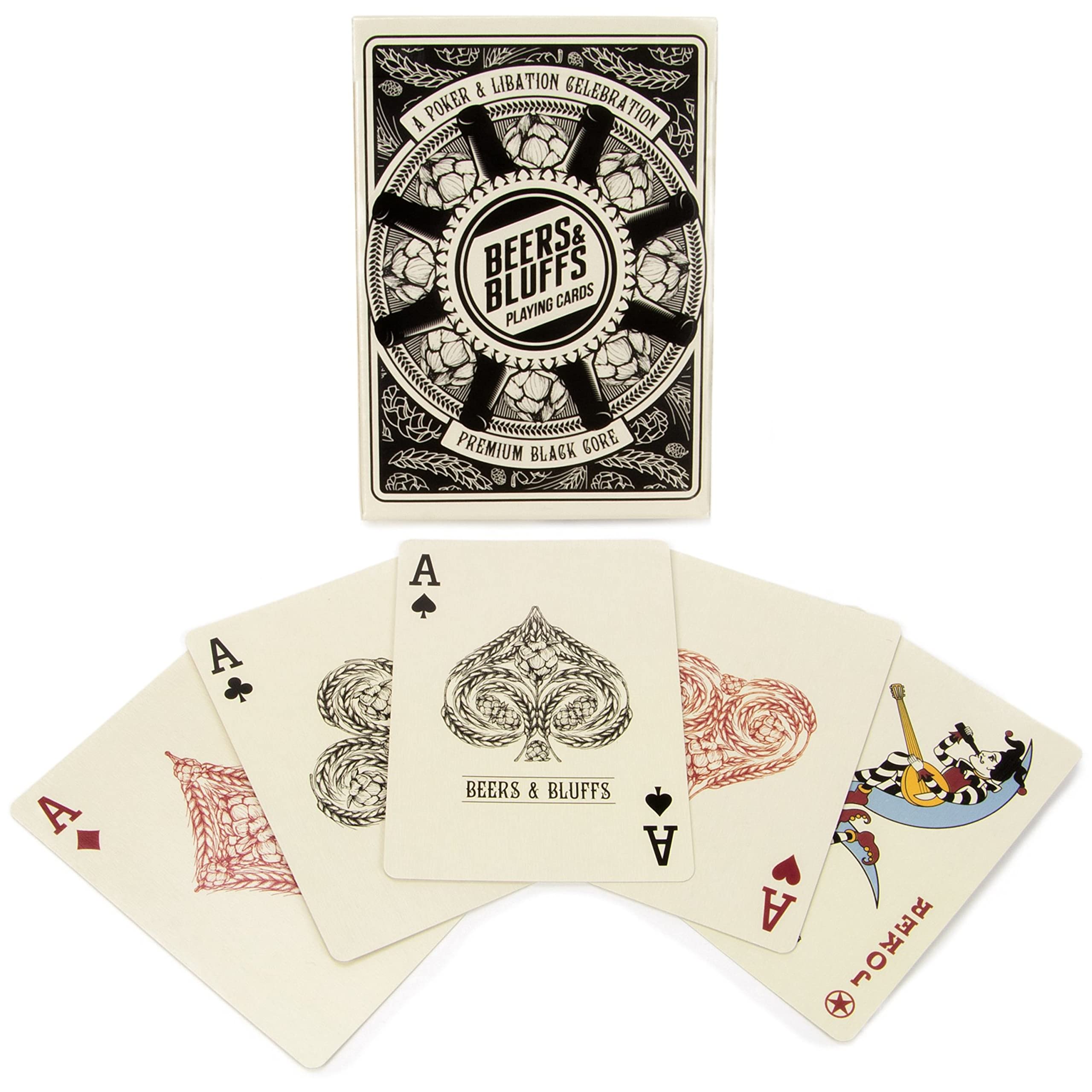 6 Decks Beers & Bluffs Craft Beer Themed Playing Cards | Cream Playing Cards with Custom Hop and Beer Bottle Card Art | Plastic-Coated 310gsm Black Core, Standard Index, Poker Size