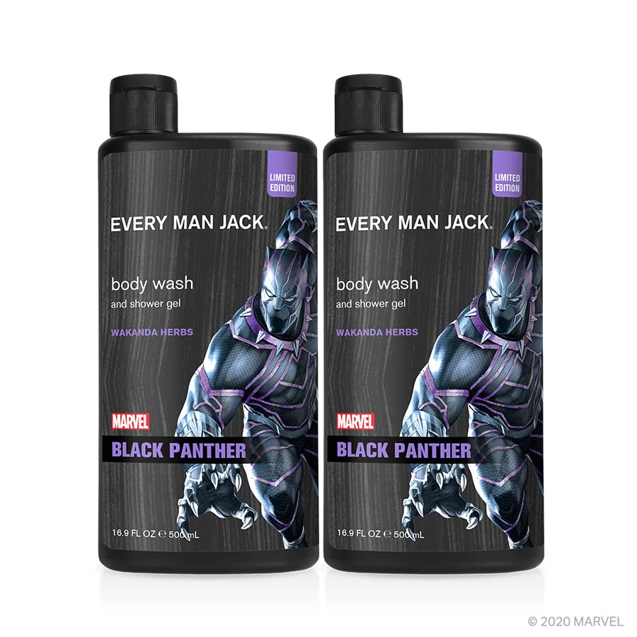 Every Man Jack Body Wash - Marvel Black Panther | 16.9-fl oz Twin Pack - 2 Bottles Included | Naturally Derived, Parabens-free, Pthalate-free, Dye-free, and Certified Cruelty Free