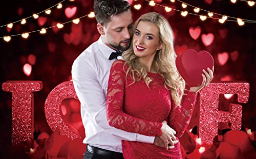 CHAIYA 7x5ft Valentine's Day Backdrops Love Heart Backdrop for Photography Rose Flower Party Decoration for Wedding, Valentine, Mother's Day Backdrops CY-101…
