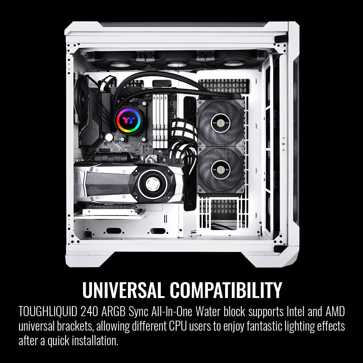Thermaltake TOUGHLIQUID 240 ARGB Motherboard Sync All-in-One Liquid CPU Cooler, AMD (AM5/AM4) / Intel (LGA 1700/1200), 240mm High Efficiency Radiator CL-W319-PL12BL-A