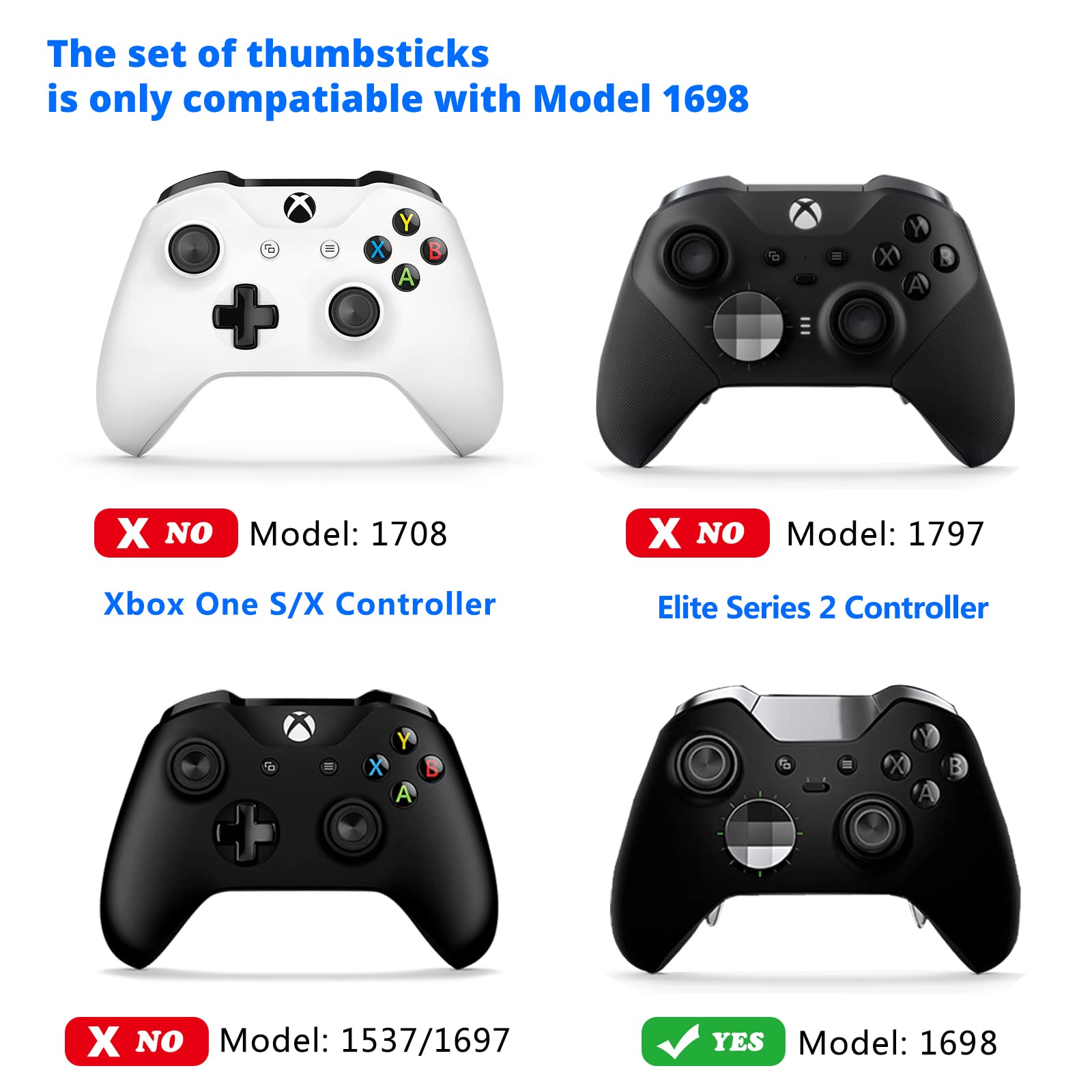 6 in 1 Thumbstick Grips Replacement Parts for Xbox One Elite Controller (Model 1698) - Black