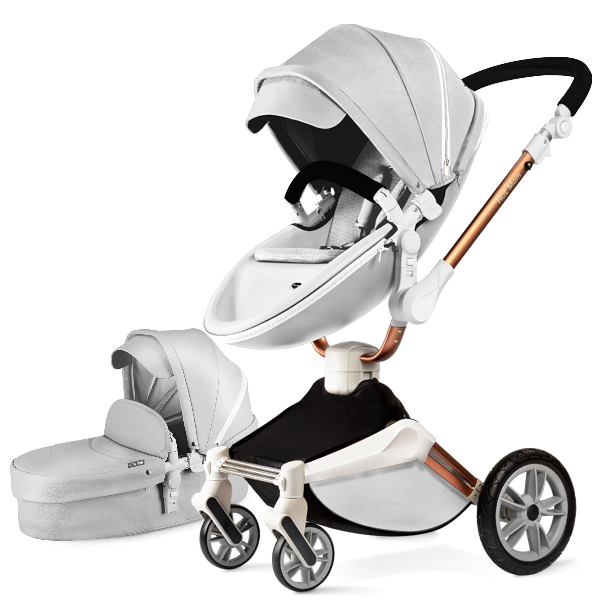 Hot Mom Baby Stroller 360 Rotation Function,Hot Mom Baby Carriage Pu Leather Pushchair Pram,F23 (Grey)