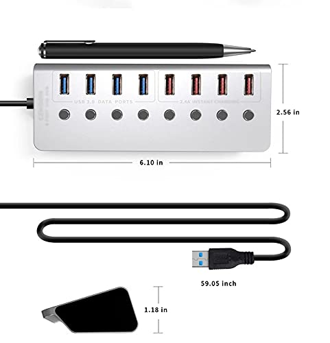 SHYPT Aluminum Alloy 8-Port USB3.0 Splitter 4 Port Laptop Extended USB HUB 4 Port Fast Charging Adapter External 12V 4A Power Supply